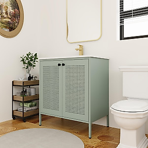 San Merah 30 Inch Bathroom Vanity with Sink Combo,Floor-Mounted Bathroom Vanity with Soft Close Doors&Adjustable Shelf,Modern Freestanding Bathroom Vanity with Top Basin & Storage Cabinet,Green
