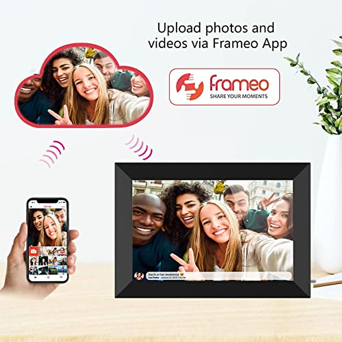 FRAMEO Digital Photo Frame WiFi 10.1 Inch HD IPS LCD Touch Screen, 16GB Memory, Auto-Rotate, Wall-Mountable, Easy Setup to Share Photos & Videos via Free App from Anywhere