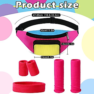 Xuniea 4 Set 80s Accessories for Women Workout Set Include Retro 80s Fanny Pack Neon Leg Warmers Headband and Wristbands 80s 90s Party Disco Neon Party cosplay