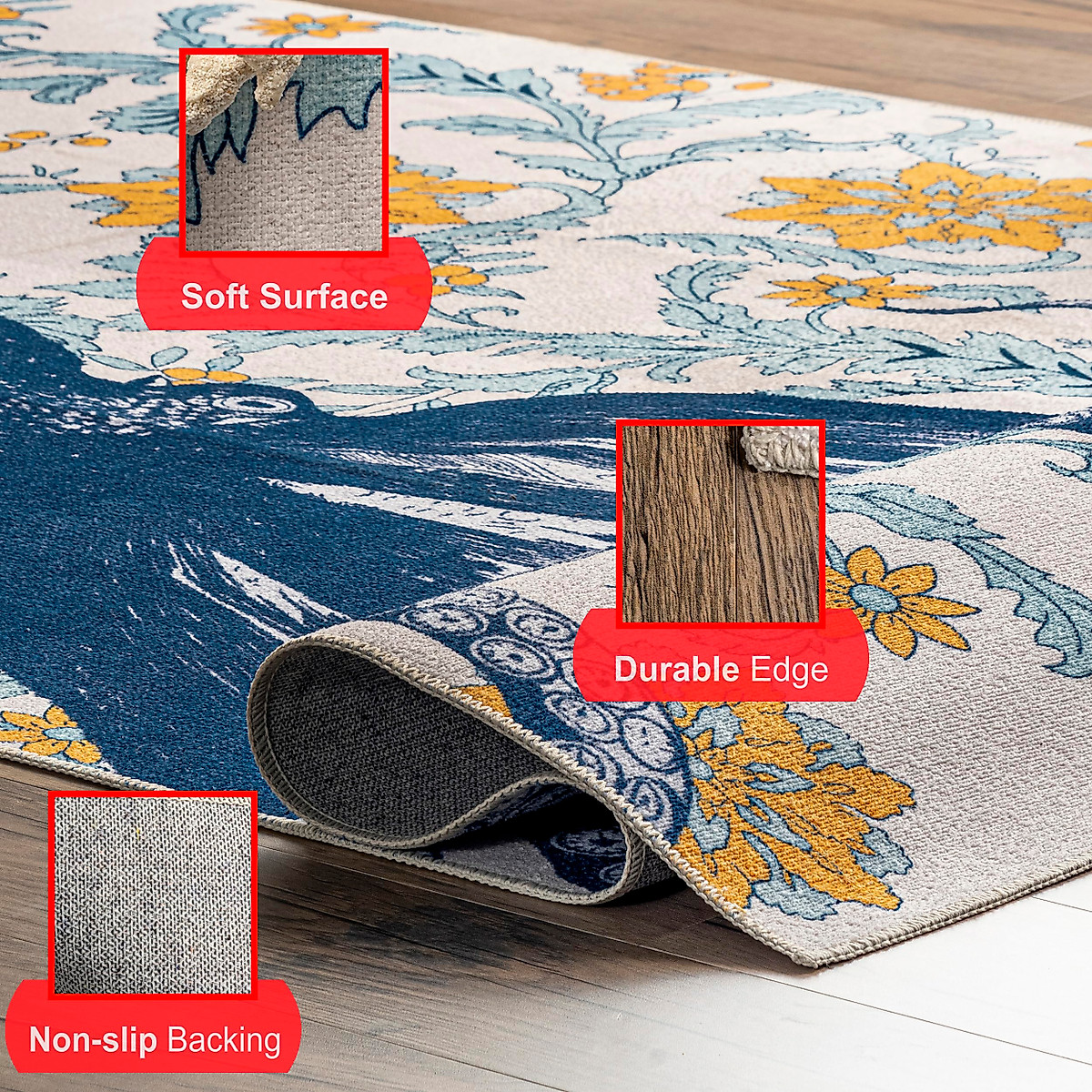 nuLOOM Patricia Machine Washable Octopus Ultra Thin Area Rug, 5x8, Blue