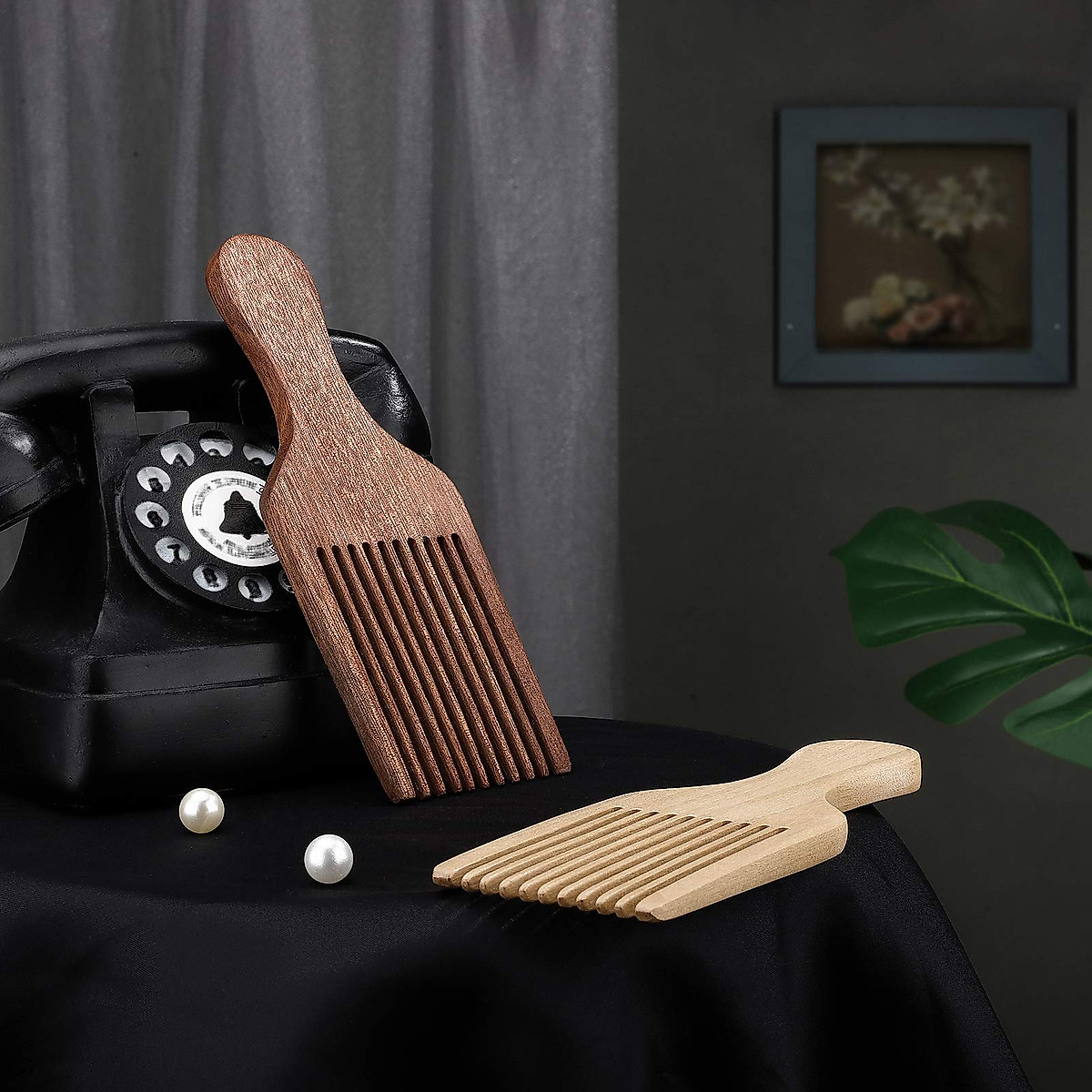 2 Pieces Wooden Comb Afro Pick Hair Lift Combs Beard Pick Natural Wood Volumizing and Styling Tool Non-Static Comb Long Tooth Detangling Accessories for Women Men Thick, Coarse, Curly Hair