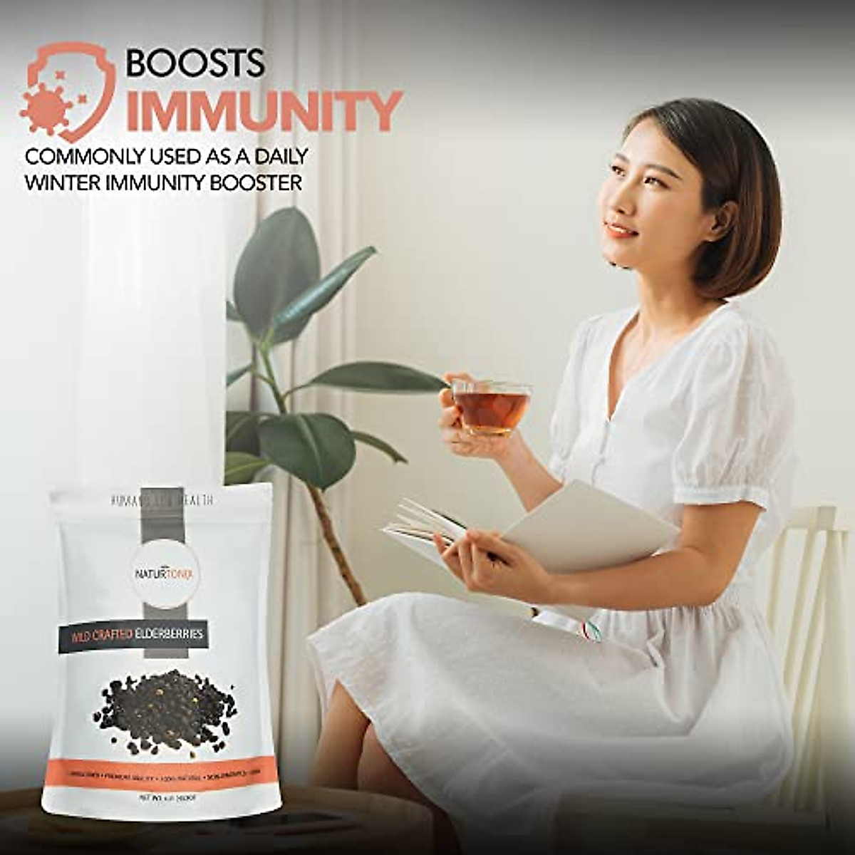 Naturtonix Whole Dried Elderberries, All Natural Immune Booster, Vegan, Gluten Free & Non-GMO, Vitamin C, Sambucus Nigra, For Making Tea, Syrup, Jam & Gummies 8 Ounce Pouch