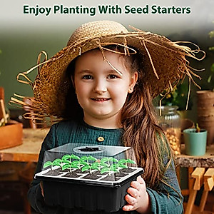 Sfee 5 Pack Seed Starter Tray Kit, 60 Cells Seedling Starter Trays with Humidity Dome and Base Greenhouse Growing Trays, Reusable Seed Germination Seedling Tray with Garden Tools Labels (Black)