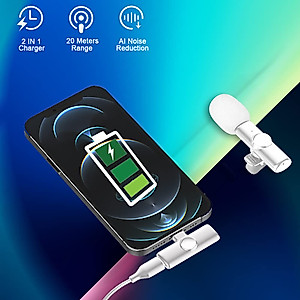 Oakaylif Wireless Microphones, Lavalier Microphone for Smartphone Plug-Play Recording Microphones Automatic Noise Reduction for Smartphone, Laptop, Vlog, Tiktok, Facebook, YouTube - White