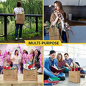 Burlap Bags with Handles - Reusable with Classic style -Waterproof Inner Lining –Pack of 6– 12”x10”x4” - Perfect Jute Bags for Grocery Shopping, Wedding, Beach Halloween Favors