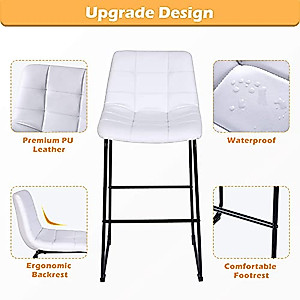 Scurrty Barstool Chairs Height Stools Pub Bistro Bar Counter Height Stools Pub Height Bar Stools With Back, PU Leather Bar Stools Set Of 2 Modern Kitchen High Dining Chairs With Metal Legs Upholstered