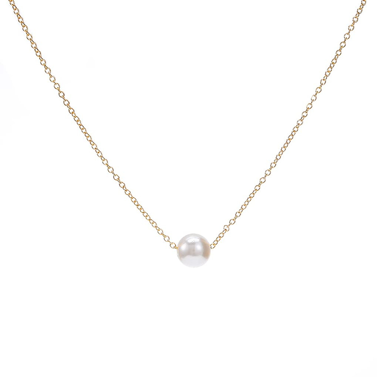 Yalice Tiny Pearl Choker Necklace Chain Short Pendant Necklaces Floating Wedding Bridesmaid Jewelry for Women (Gold)
