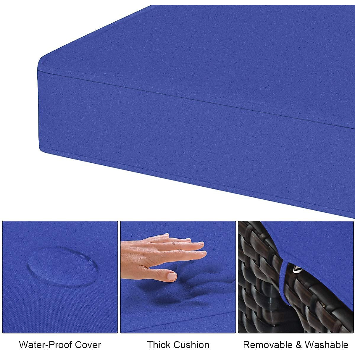 Giantex 2-Piece Rattan Patio Ottoman, All Weather Wicker Ottoman w/Removable Cushion & Steel Frame, Outdoor Footstool Footrest Furniture (Navy Blue)