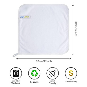 SINLAND Microfiber Face Cloths Reusable Makeup Remover Washcloths Super Soft and Absorbent Fingertip Face Towels for Sensitive Skin Women 12 x 12 Inch 3 Pack White