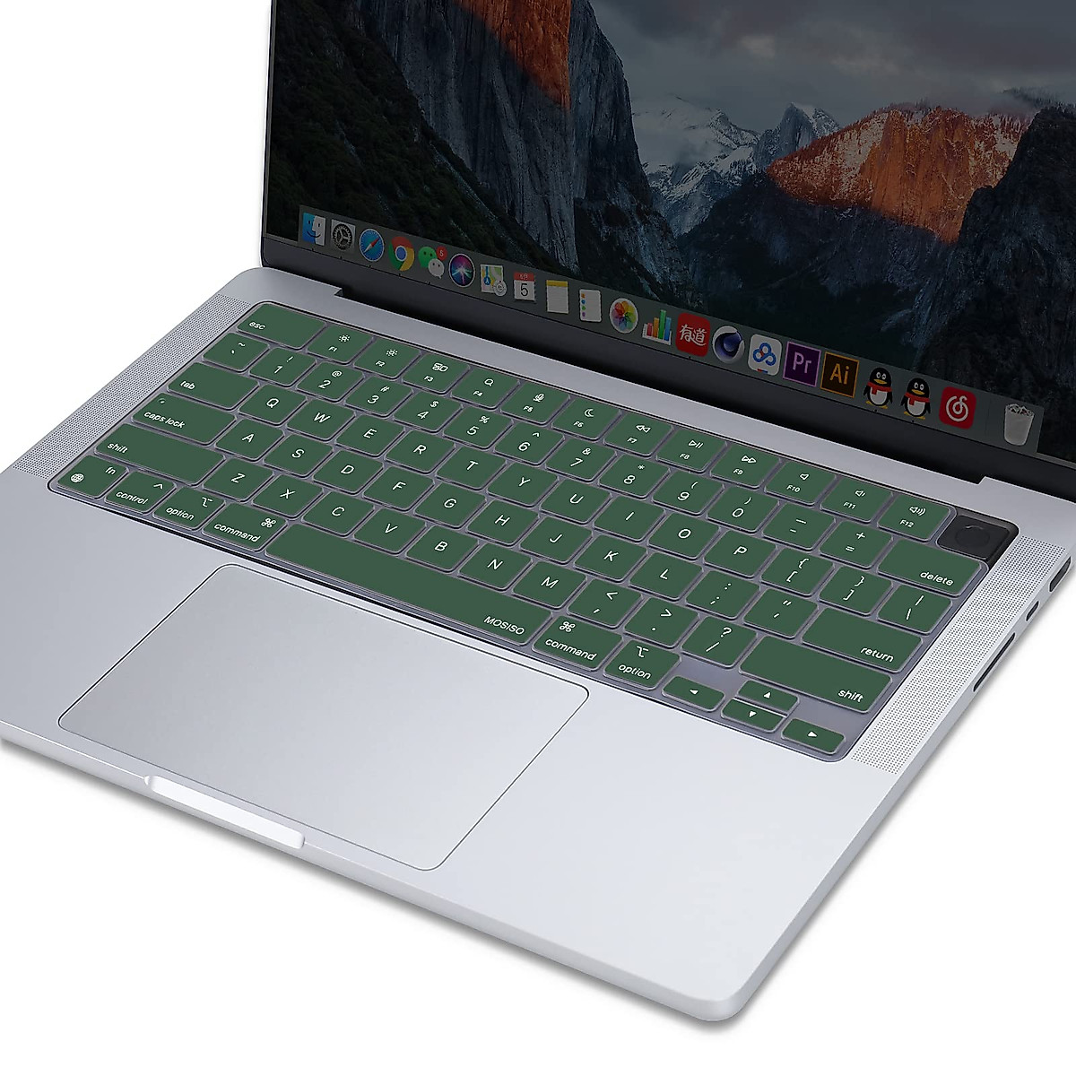 MOSISO Keyboard Cover Skin Compatible with MacBook Air 15 inch M3 A3114 M2 A2941/Air 13.6 A3113 A2681/Pro 14/16 M4 M3 M2 M1, Peacock Green