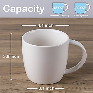 Tacuhy Large Coffee Mugs Set of 2, 20 oz Coffee Mugs, Big Coffee Cups with Large Handle, Ceramic Mugs for Coffee Tea (White)