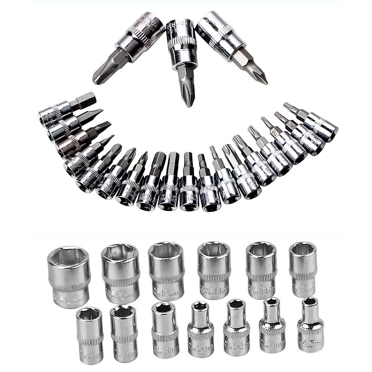 YWHWXB 46 Pieces Mechanic Tool Kit 1/4” Dr. Ratchet Socket Wrench Set with Storage Case, Includes Bit Sockets and Extension Bar