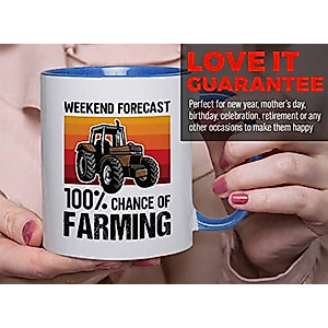 Bubble Hugs Farmer Birthday Two Tone Blue Edition Coffee Mug 11oz - Forecast Farming - Dry Farming Farm ranch Market Garden Agricultural Seed Drill Acre Hay Tractor Farmer Crops