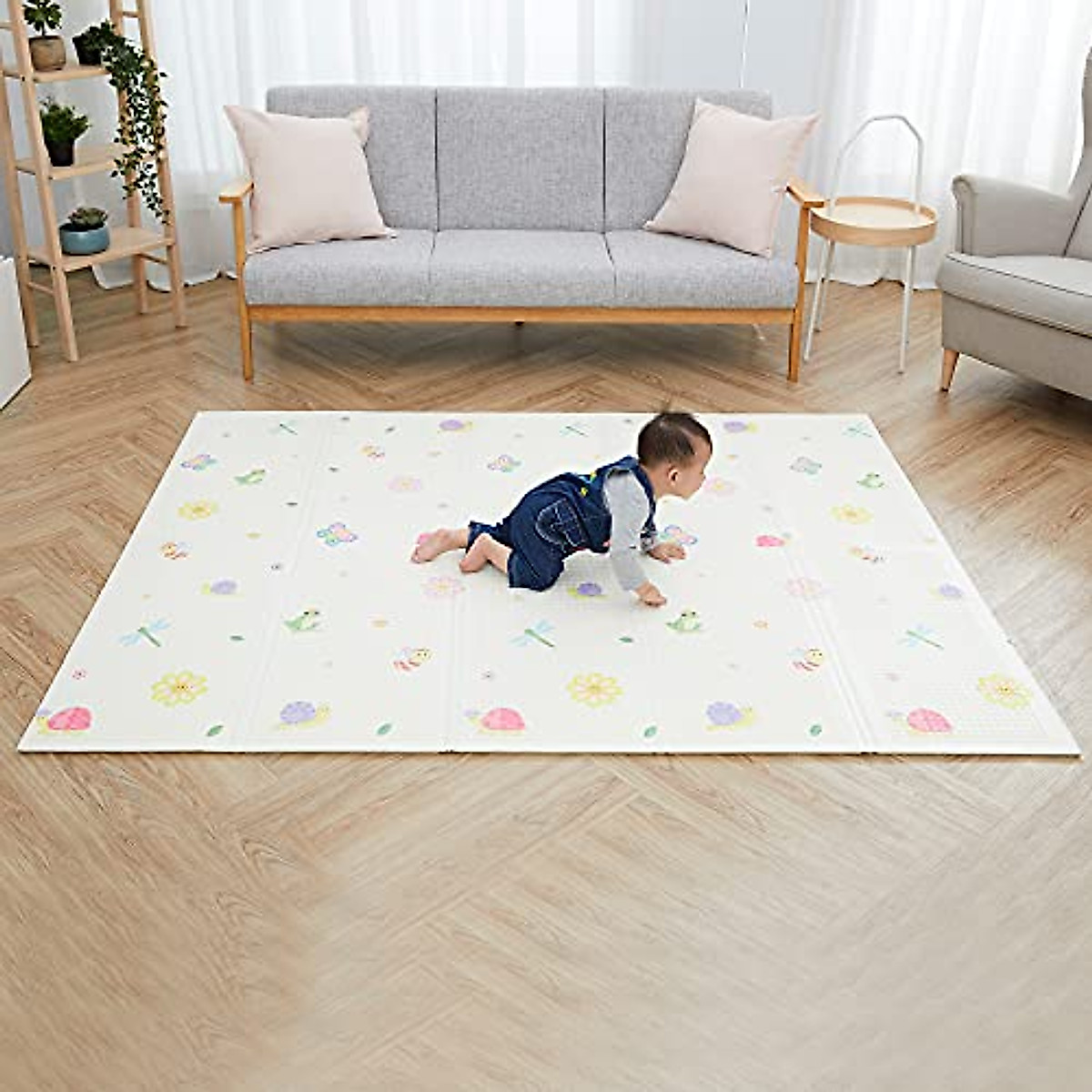 Teamson Kids Fantasy Fields - Safari Animal and Garden Insects Baby Crawling Play Mat -Blue/White