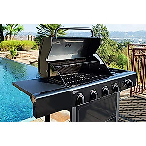 Kenmore PG-A40406S0L-1 BBQ Grill | 4-Burner Outdoor Barbecue Liquid Propane BBQ Gas Grill with Side Burner and Side Tables, 53000 BTU, Open Cart, Black