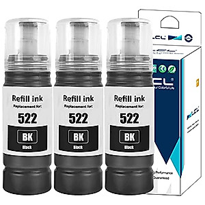 LCL Compatible Refill Ink Bottle Replacement for 522 T522 T522120 ET-2720 Workforce ET-4700 (3-Pack, Black)