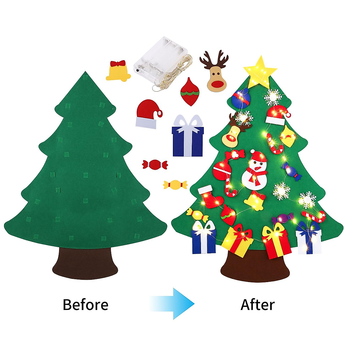 3FT DIY Felt Christmas Tree for Kids with 31pcs Detachable Ornaments,Wall Hanging Xmas Gifts Christmas Decorations with String Light (Batteries Not Included)