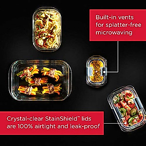 Rubbermaid Brilliance Glass Storage Set of 4 Food Containers, Clear & Brilliance Glass Storage 3.2-Cup Food Containers with Lids, 4-Pack (8 Pieces Total), BPA Free and Leak Proof, Medium, Clear
