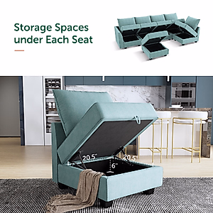 HONBAY Convertible Sectional Sofa with Ottman Set Modular Sectional Couch with Reversible Chaise L Shaped Modular Sofa with Storage Seats for Living Room, Aqua Blue