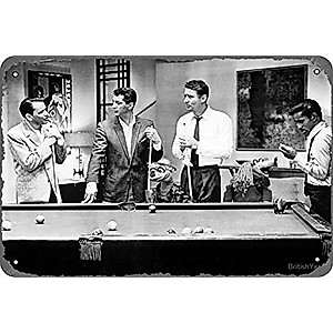 The Rat Pack - Shooting Pool Poster 12" X 8" Vintage Metal Tin Sign Home Decor Garage Man Cave Wall Art