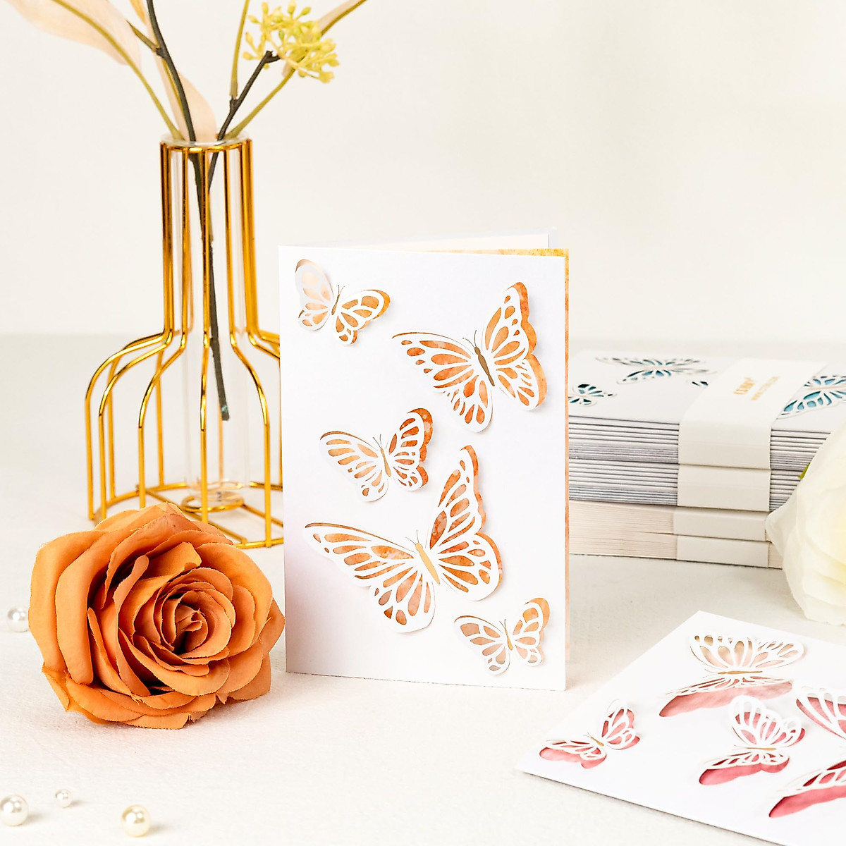 Crisky 25 Pcs Laser Cut 3D Note Cards & Envelopes Watercolor Butterflies Greeting Cards with Envelopes & Stickers for Birthday, Baby Shower,Bridal Shower, Wedding, Graduation