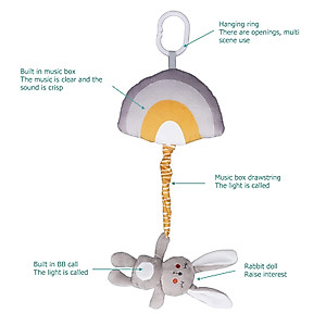 Baby Stroller Rattle Toy, Cartoon Animal Infant Stroller Rattle Toy Sensory Learning Early Educational Built in BB Device for Newborn for Babies (Rainbow and Rabbit Bell)