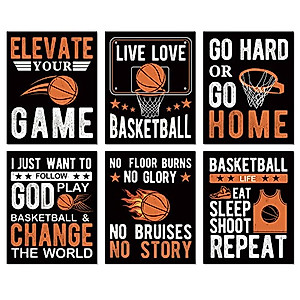 LHIUEM Motivational Basketball Poster Prints,Set of 6(Unframed,8”X10”),Inspirational Sport Quotes Wall Art Print for Men Boys Bedroom Living Room Home Decor