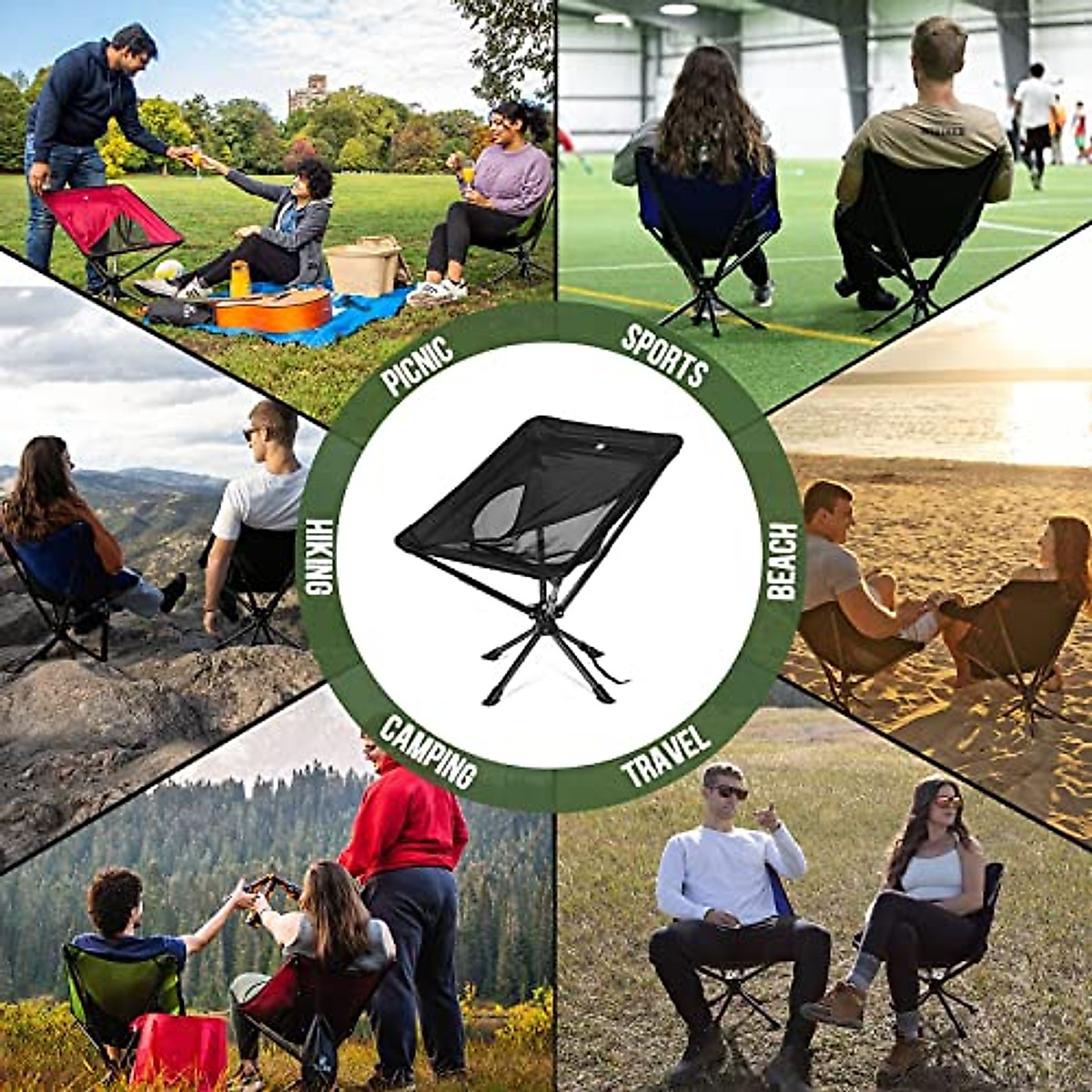 TCEK Swivel Portable Chair Camping Chairs - Small Compact Portable Chair for Adults That Setup in 8 Seconds, Lightweight Outdoor Folding Chair for Camping, Backpacking, Hiking, Beach, Support 300 LBS