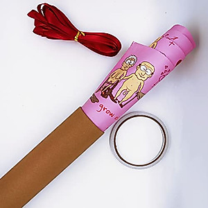 Reversible Gift Wrapping Paper - Rolled 5 Sheets -Naughty Old Couple(33" X 17" Each Sheet) - Inclueds Ribbon and Double-sided Tape - Unique Design for Anniversary Birthdays Valentine's Day and Party