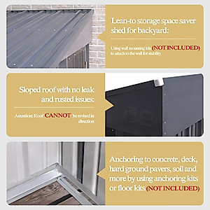 MUPATER 4x8 FT Outdoor Storage Shed with Lockable Door, Metal Lean to Shed Garden Tool Storage Shed House, Storage Shed Kit for Patio, Backyard, Lawn, Grey