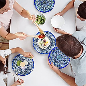 BFU 8 inch Porcelain Dinner Plates, Vintage Blue Plates Set of 6 for Dessert,Salad,Pasta, Pancakes, Steak,Appetizer,Microwave Safe Dinnerware - Bohemian Style