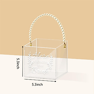 Pahdecor Clear Flower Girl Baskets for Wedding Acrylic Flower Basket With Pearl Handle Wedding Baskets for Flower Girls - Here Comes the Bride