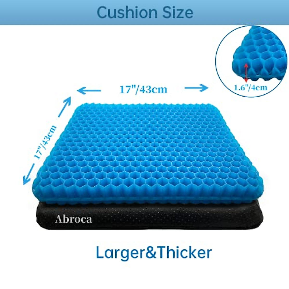 Large Office Chair Cushion Seat Cushions, Cooling Car Wheelchair Bleacher Computer Chair Pad, Gel Seat Cushion for Long Sitting, Coccyx Hip Sciatica Tailbone Lower Back Pain Sore Relief (17"×17")