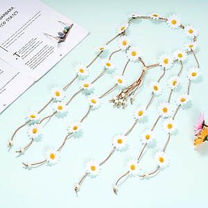 Sucrain 1pcs Flower Hippie Headband Floral Crown Summer Sunflower Hair Accessories for 70 s Bohemian Costumes Style (White)