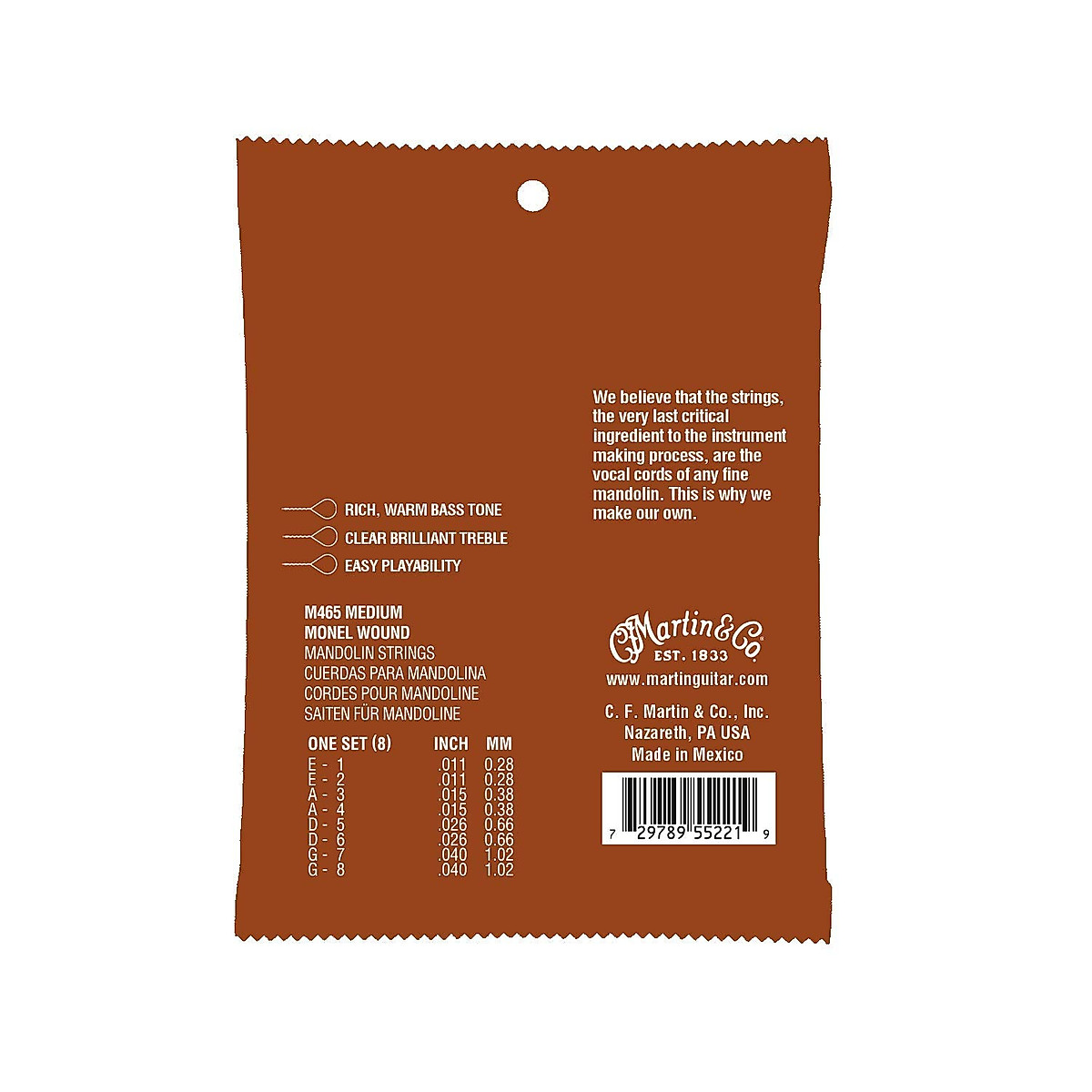 Martin Mandolin Monel Wound 8-Strings, Medium (M465) Med