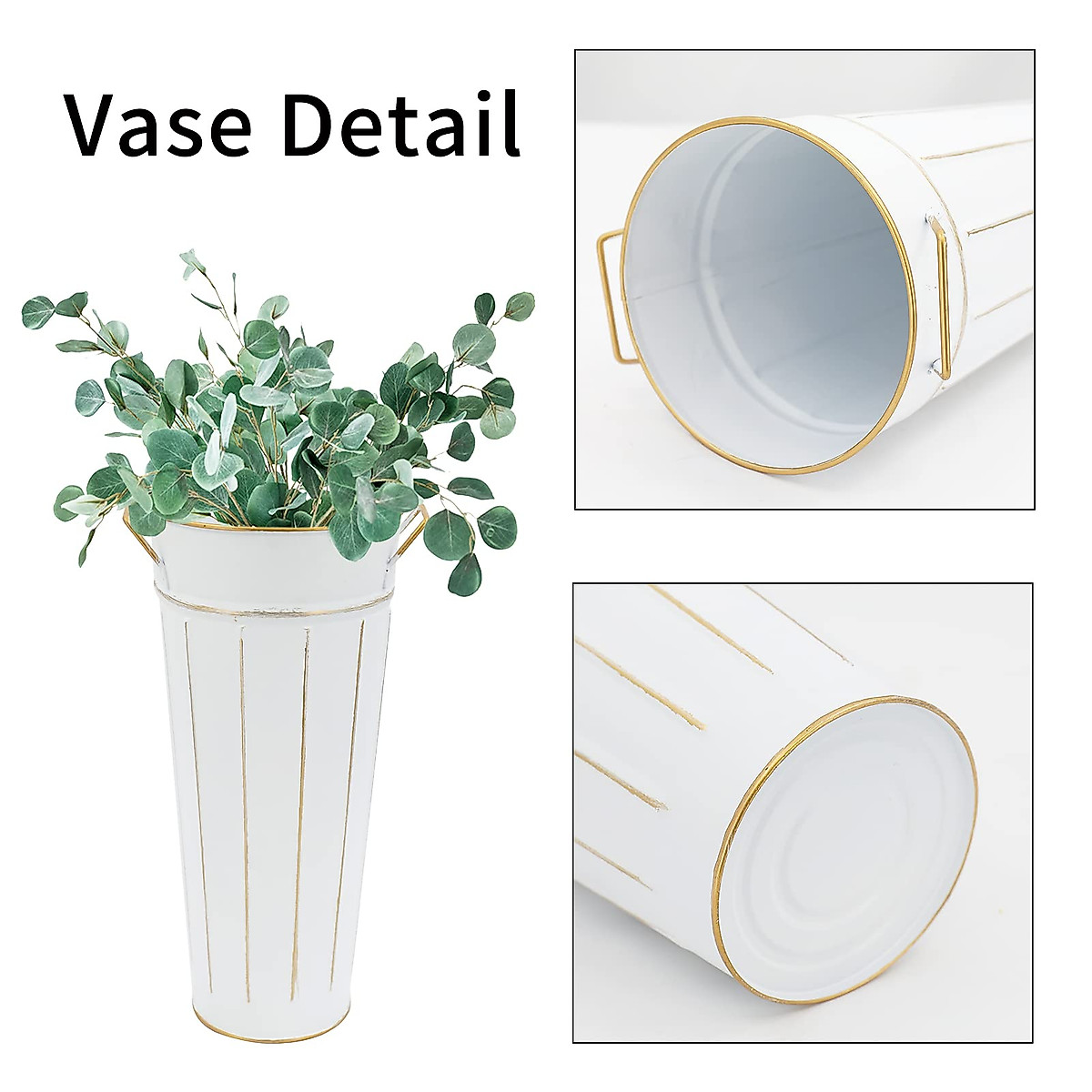 AULESET Galvanized Vase 12" Metal Flower Bucket Tin Vases for Home Decor,Farmhouse,Set of 4,White