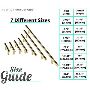 ALPINE HARDWARE PREMIUM SOLID Euro Style Bar Handle Pull-25Pack ~3 In Hole Center & 5 3/8 In Length-Heavy Stainless Steel Bar Handle Pull W/ Satin Gold/Brass Finish-AMERICAN Owned Cabinet Hardware
