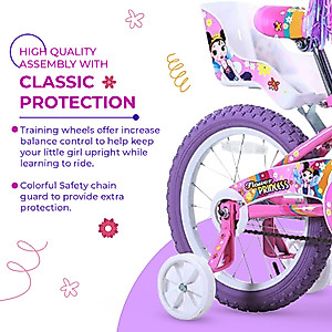 Titan Girl's Flower Princess BMX Bike for 4-9 Years Girls with Training Wheels 16 Inch Kids Toddler Bicycle with Utility Basket & Streamers - Pink