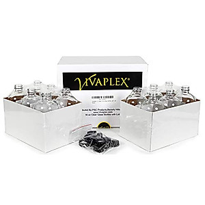 Vivaplex, 12, Clear, 16 oz Glass Bottles, with Lids