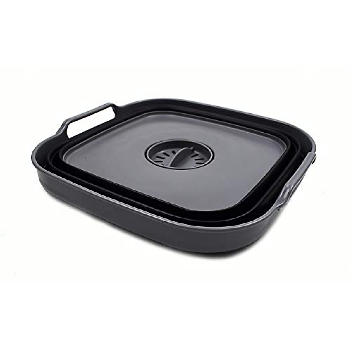 SAMMART 10L (2.64 gallon) Collapsible Dishpan with Draining Plug - Foldable Washing Basin - Portable Dish Washing Tub - Space Saving Kitchen Storage Tray (1, Grey/Black)