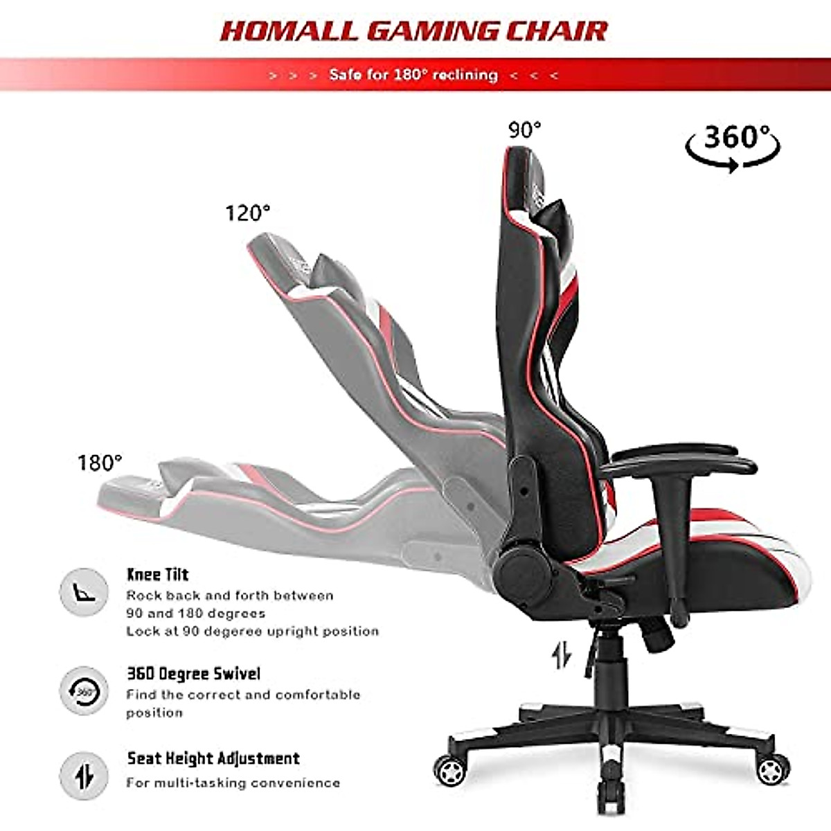 Homall Gaming Racing Office High Back PU Leather Chair Computer Desk / Video Game Chair Ergonomic Swivel Chair with Headrest and Lumbar Support (Black&White)