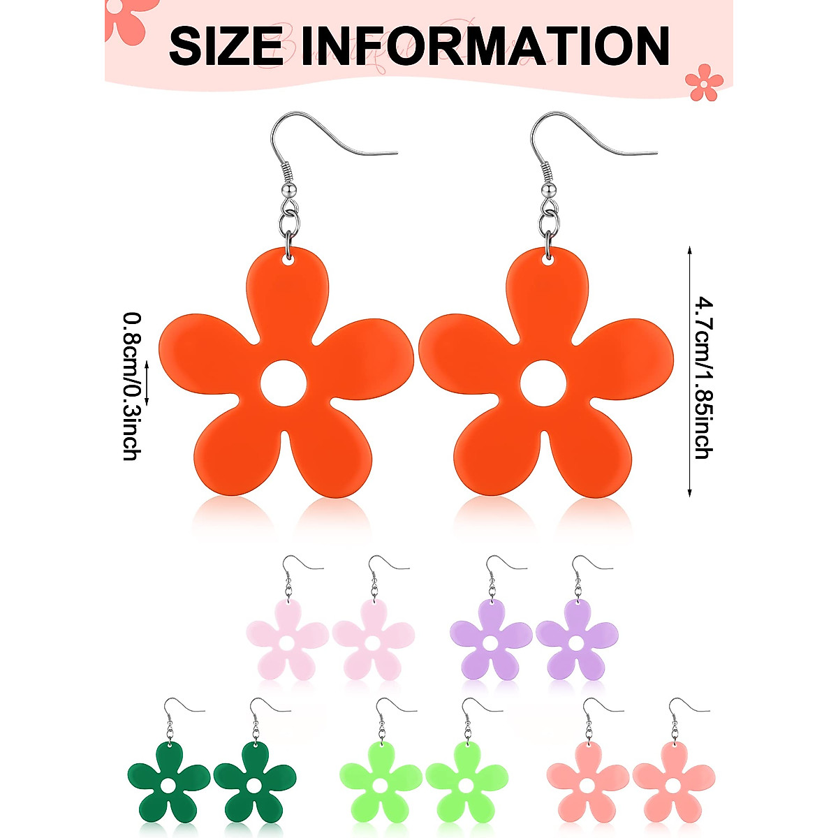6 Pairs Retro Earrings for Women Girl Groovy Retro Daisy Flower Earrings Hawaii Daisy Flower Earrings Dangle Acrylic Daisy Flower Hawaii Plant Earrings Wild Lily Petals, 6 Colors