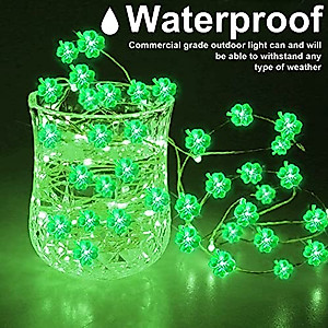 [ 2 Pack ] Green St. Patrick's Day String Lights, Total 28 Ft & 80 Led Battery Operated Waterproof Lucky Shamrocks Lights for St. Patrick's Day Decoration Irish Party Decor Wedding Anniversary Holiday