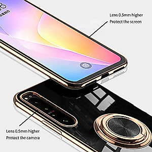 Coqibel Phone Case for Sony Xperia 1 III 5G [ 360° Ring Kickstand Fit Magnetic Car Mount ], Slim Soft TPU Case [ Electroplating Technology ] Cover with Fit Protection - Black