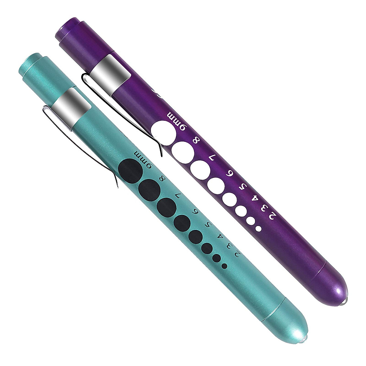 ALMOCN 4 Pack Pen Light,Nurse Medical Reusable LED Penlight White Light with Pupil Gauge and Ruler,2 Pack Teal + 2 Pack Purple