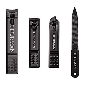 Nail Clippers Set,Stocking Stuffers Fingernail & Thick Toenail & Ingrown Nail Clippers & Nail File for Men and Women,Perfect 4pcs Nail Clippers Set(Black)