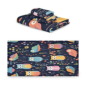 Flradish Cute Owls Towels 3 Pack Bath Towels for Bathroom Set Soft Cotton Highly Absorbent Lightweight & Quickdry Towel Set 1 Bath Towel,1 Hand Towel,1 Washclothe