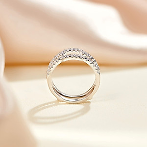 Blongme Cubic Zirconia Curved Wedding Band for Women Guard Ring Enhancers Engagement Ring 925 Sterling Silver Size 7