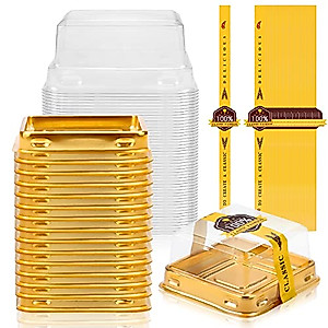 Fyess 50 Pack Mini Charcuterie Cups Bundlt Cake Containers Plastic Cupcake Boxes with Dome Lids for Dessert and other Snacks,Golden