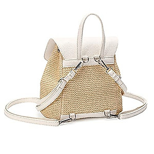 Hoce Straw Backpack Purse Mini Drawstring Flap Backpack for Women Beach (White)